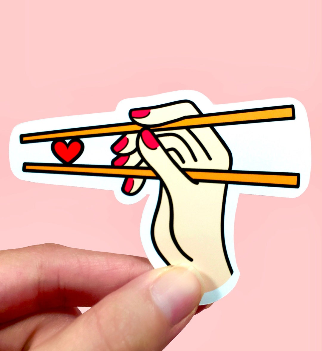 Chopstick Heart Cute Love Sticker - 2 Color Options | Die Cut, Bullet ...