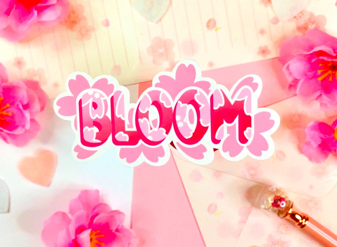 Cute Pink Cherry Blossom sakura Word Sticker Die Cut, Bullet Journal ...
