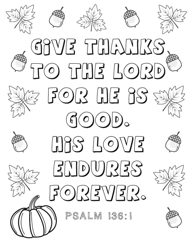 Thanksgiving Coloring Page, Bible Verse Coloring Page, Children's ...