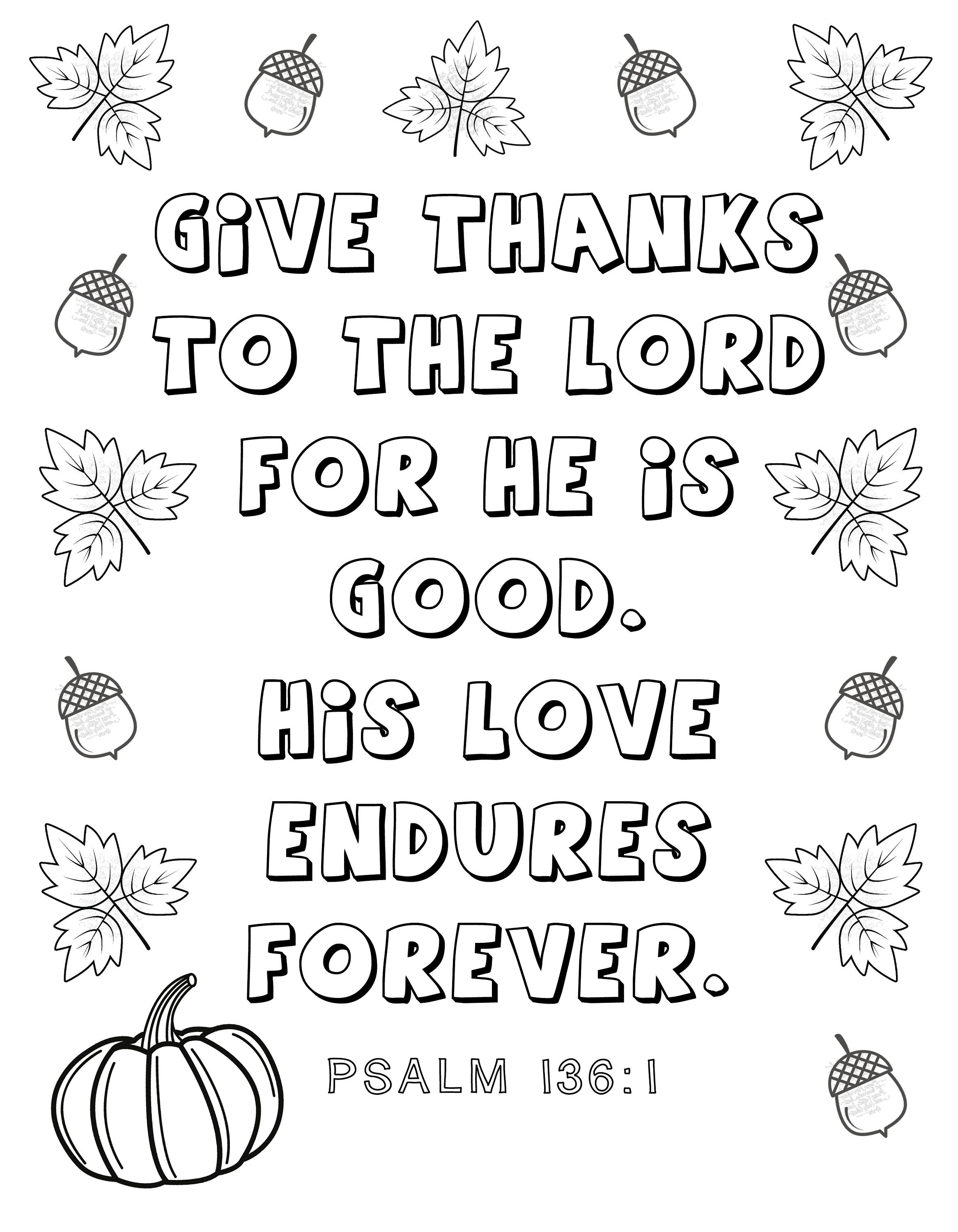 Thanksgiving Coloring Page, Bible Verse Coloring Page, Children's ...