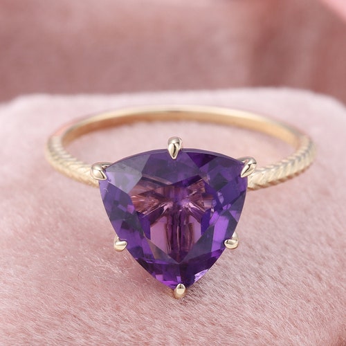 Trillion Cut Violet Amethyst Engagement Ring Fat Triangle - Etsy