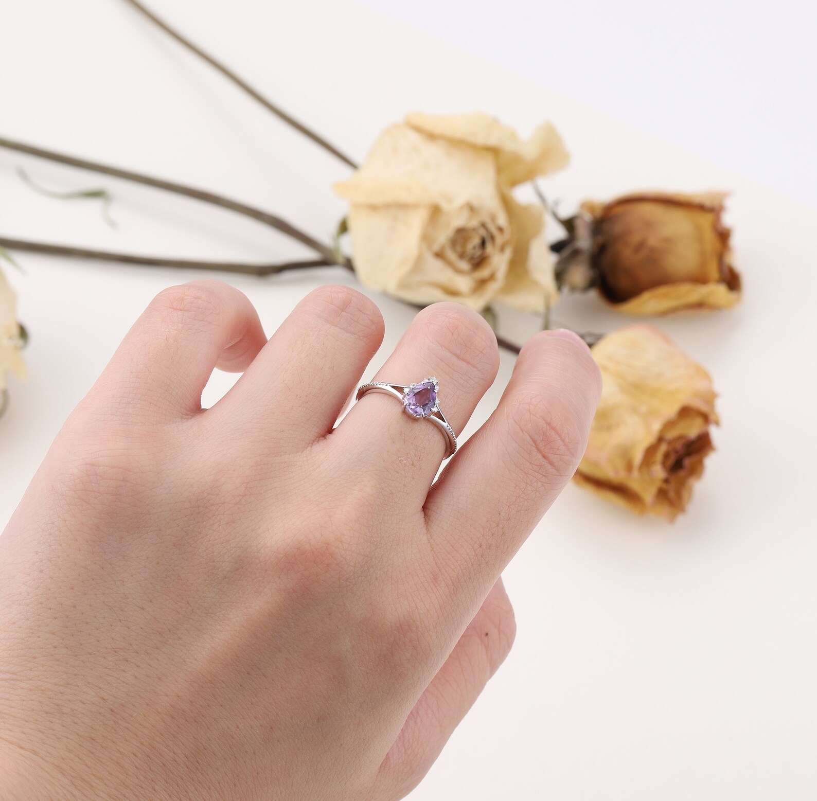 Pear Shaped Amethyst Ring Teardrop Amethyst Ring White Gold - Etsy