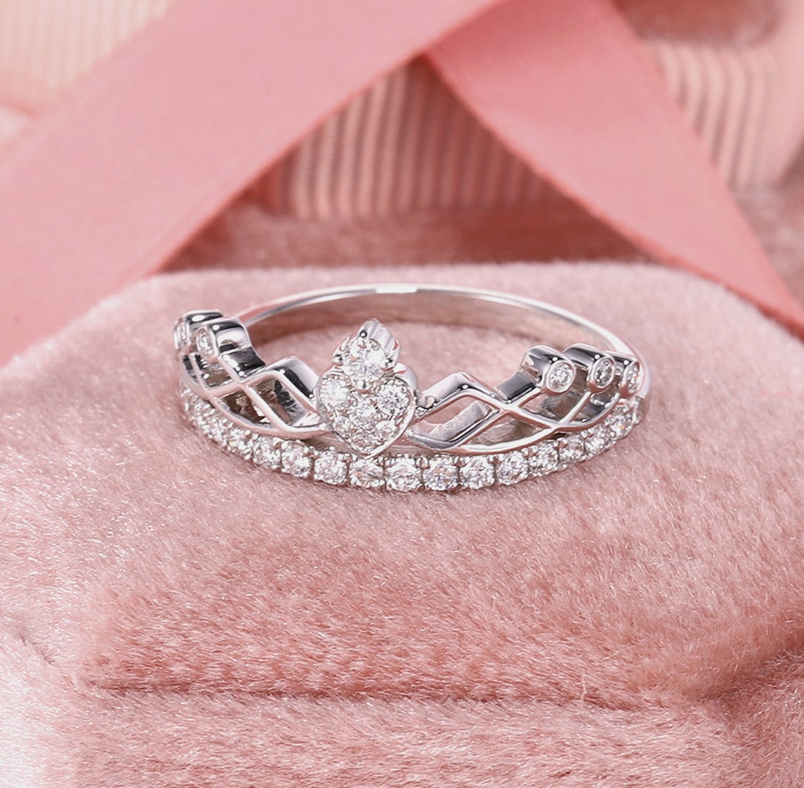 Diamond Princess Tiara Ring White Gold, Princess Crown Promise Rings ...
