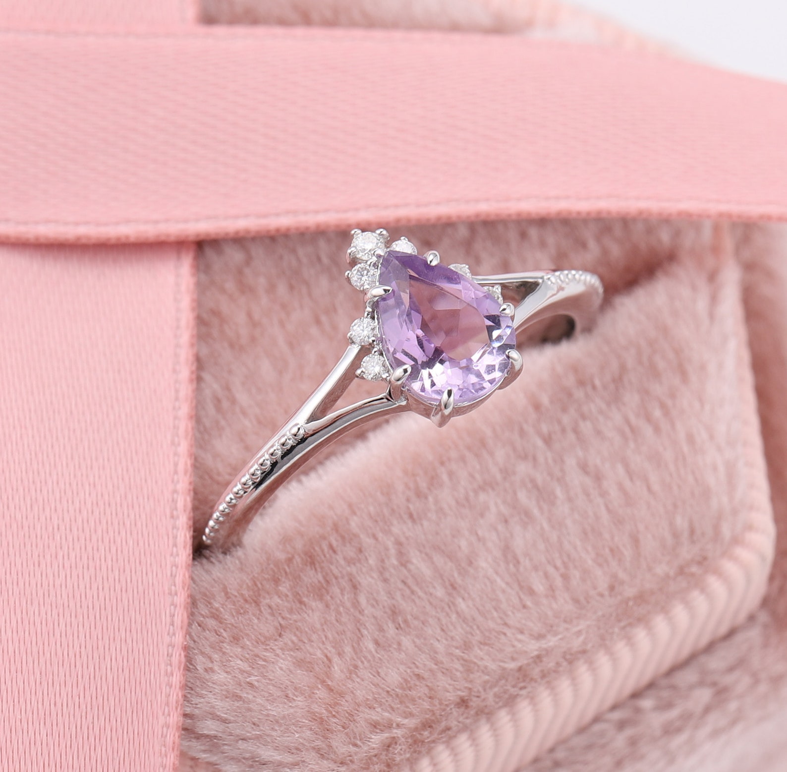 Pear Shaped Amethyst Ring Teardrop Amethyst Ring White Gold - Etsy