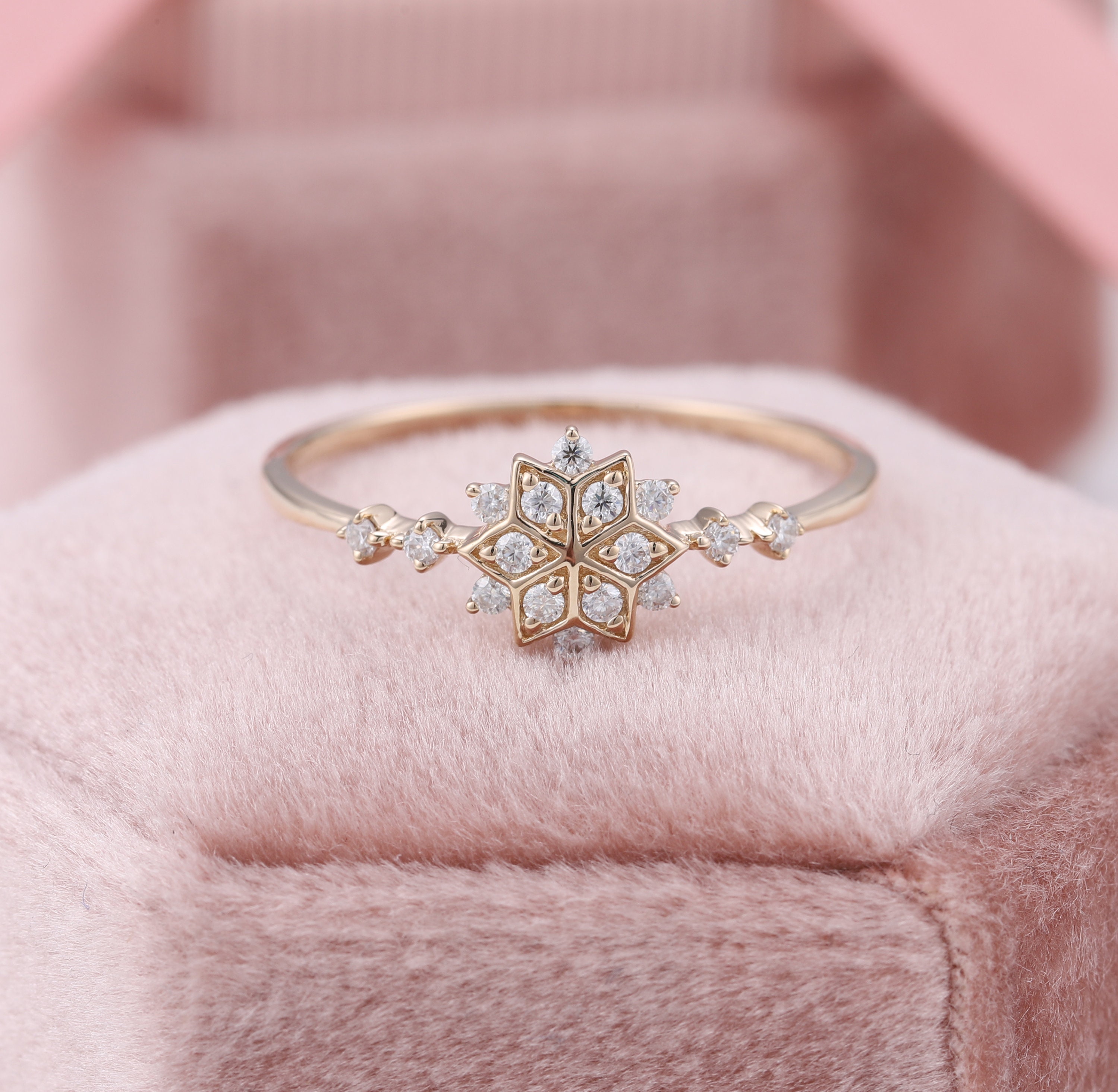 Starburst Engagement Ring Starry Night Diamond Ring Gold | Etsy