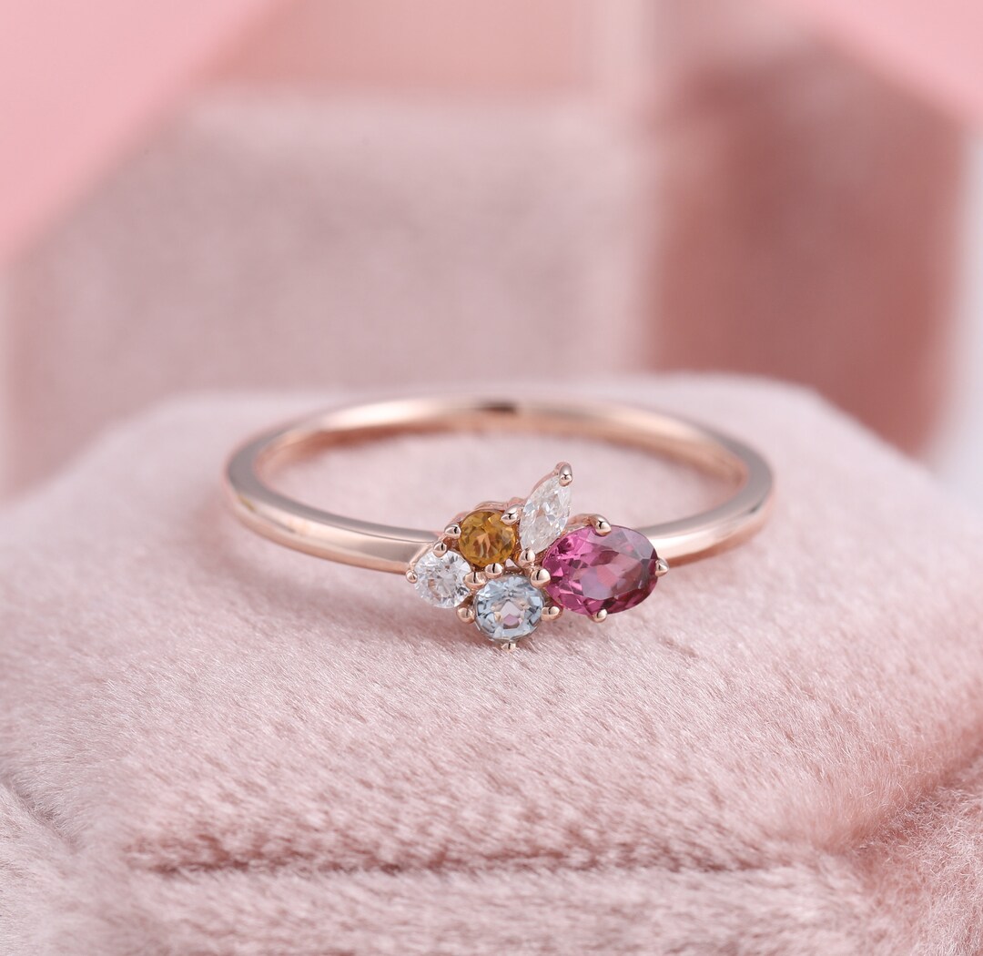 Cluster Gemstones Ring, Personalized Birthstone Rings, Mothers Ring ...