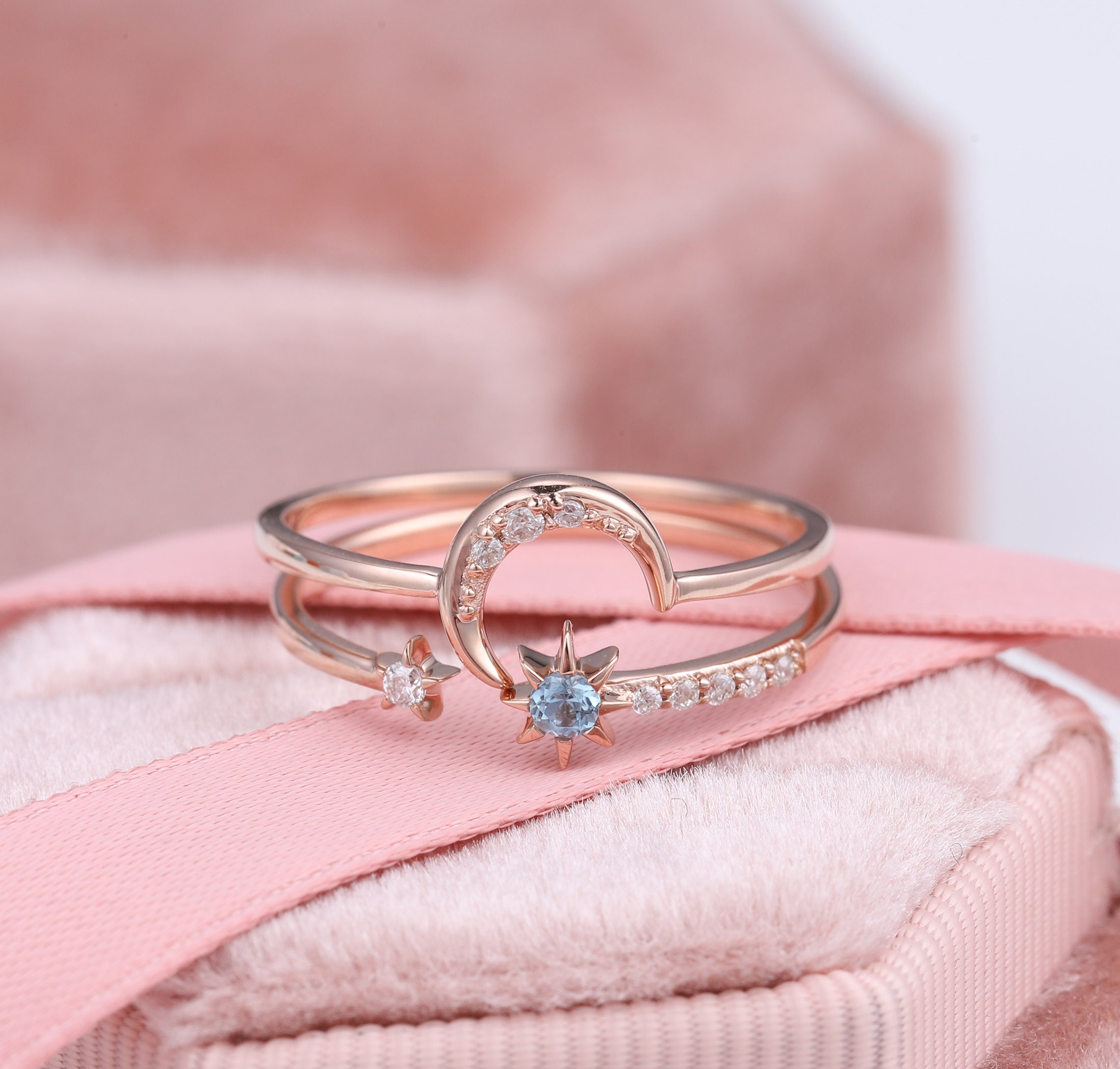 Moon and Star Ring Crescent Star Ring Sun Moon Stars Ring - Etsy