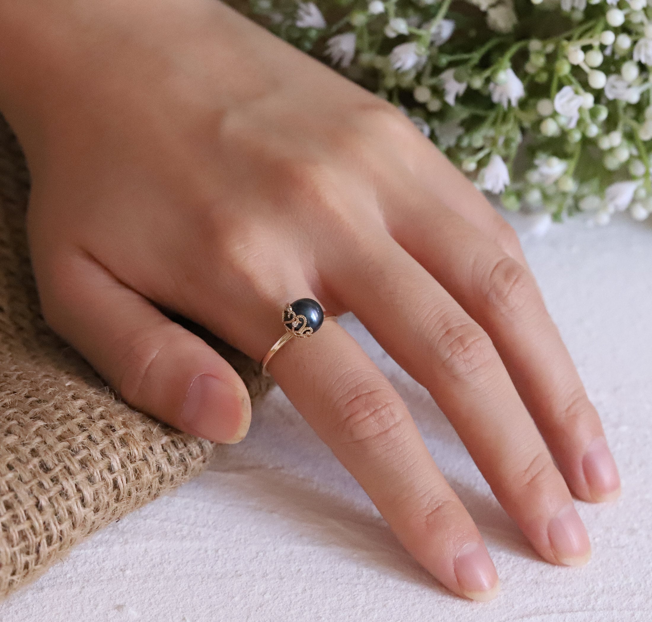 Vintage Black Pearl Diamond Ring Tahitian Black Pearl Ring - Etsy