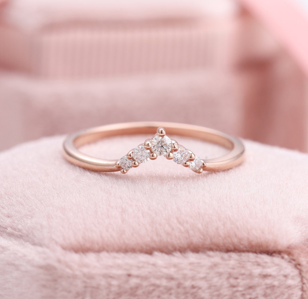 Chevron Stackable V Ring, V Stack Cluster Ring, Solid Gold Stackable ...