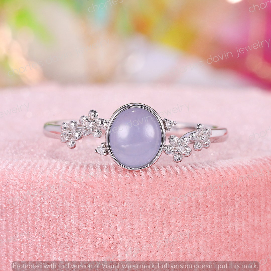 Lavender Jadeite Cherry Blossom Engagement Ring, Plum Blossom Purple Jade Promise Ring, Peach ...