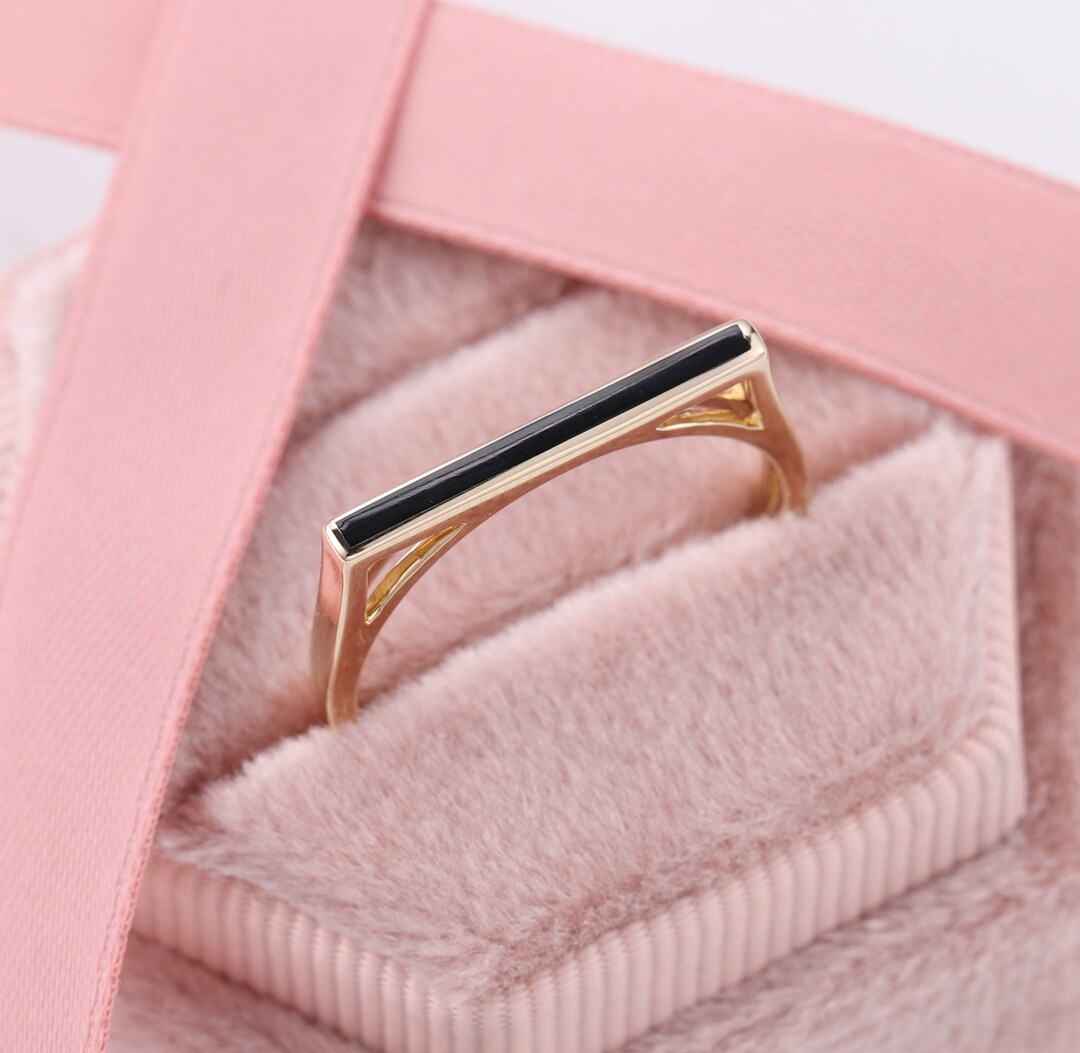 Horizontal Rectangle Engagement Ring, Geometric Square Ring, Black ...