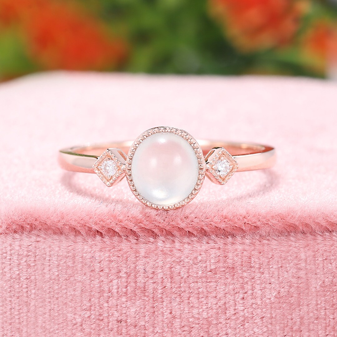 Grade A Burmese White Ice Jade Promise Ring, Oval Cabochon Jadeite ...