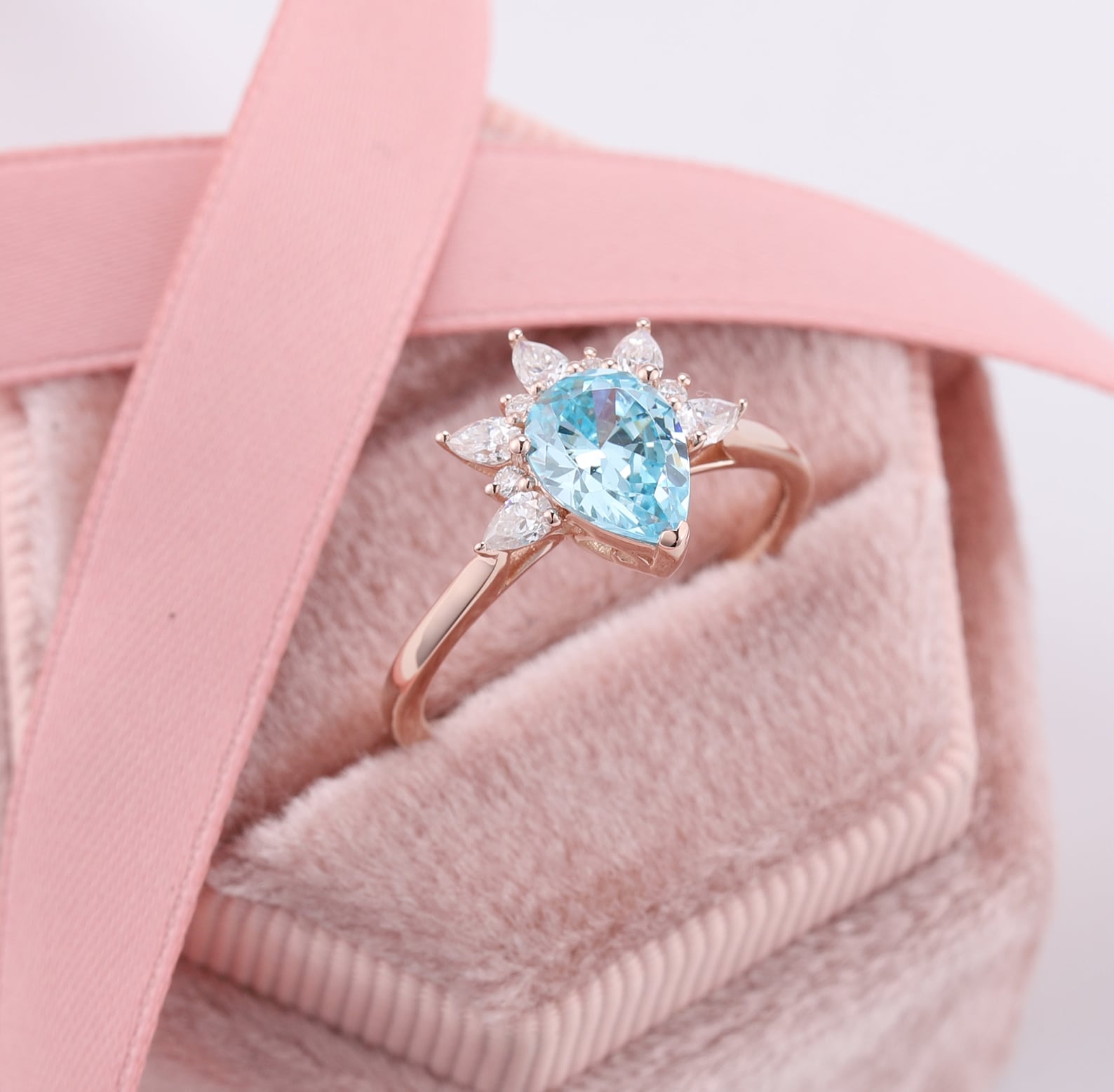 Swiss Blue Topaz Rose Gold Ring, Blue Topaz Cocktail Ring, Topaz Pear ...
