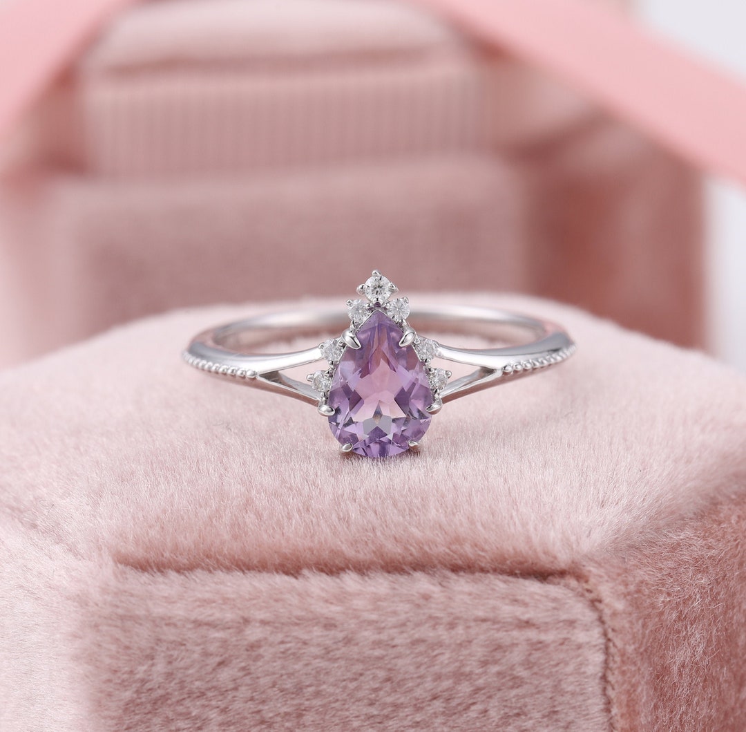 Pear Shaped Amethyst Ring, Teardrop Amethyst Ring, White Gold Purple ...