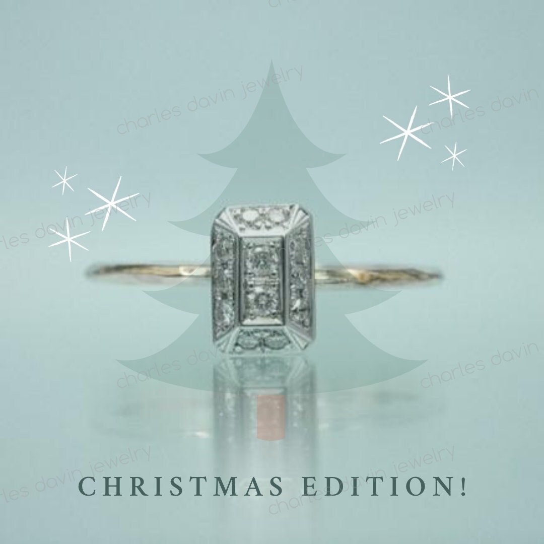 3d Rectangle Shaped Diamond Engagement Ring, Unusual Promise Ring ...