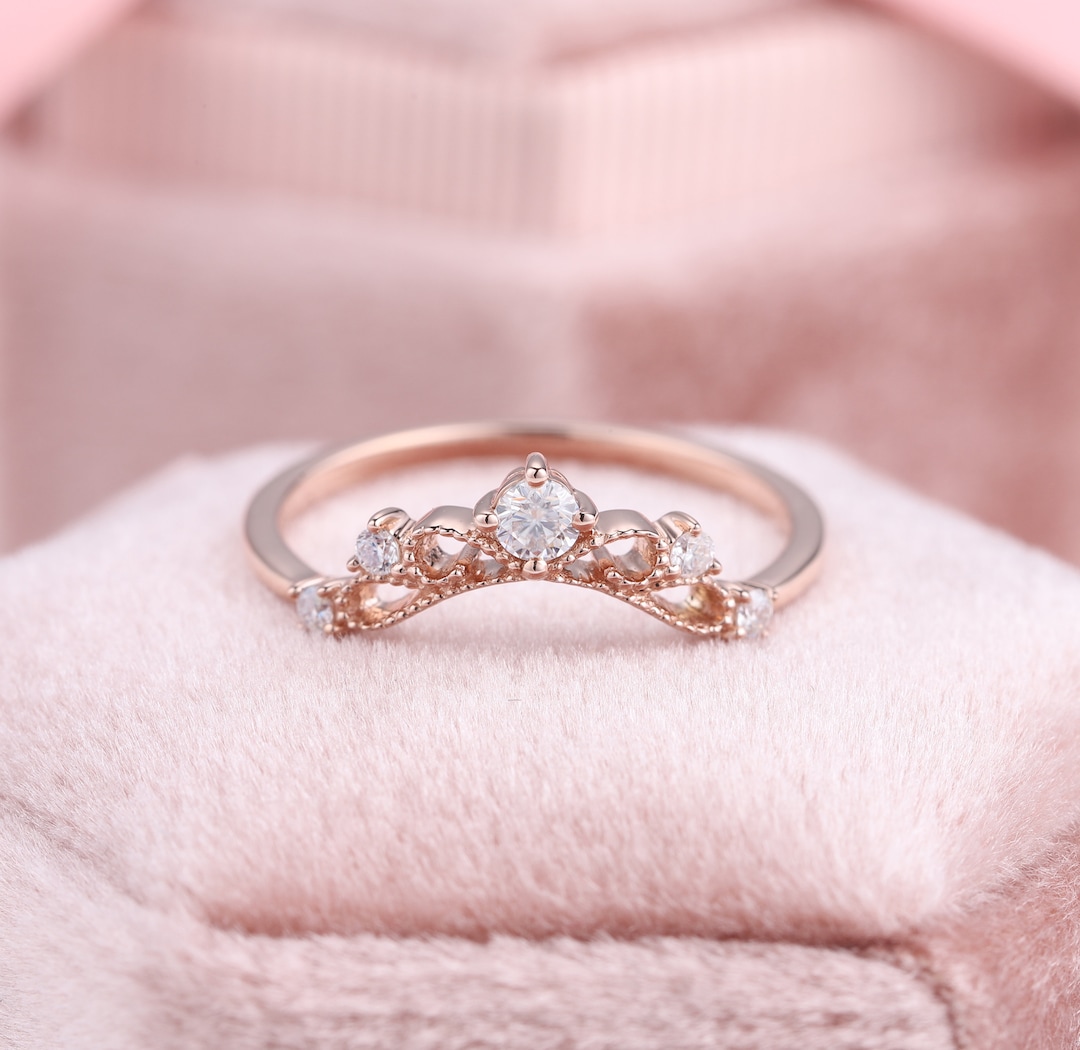 Princess Crown Curve Wedding Band, Rose Gold Tiara Ring, Contour Matching Ring, Casual Rings ...