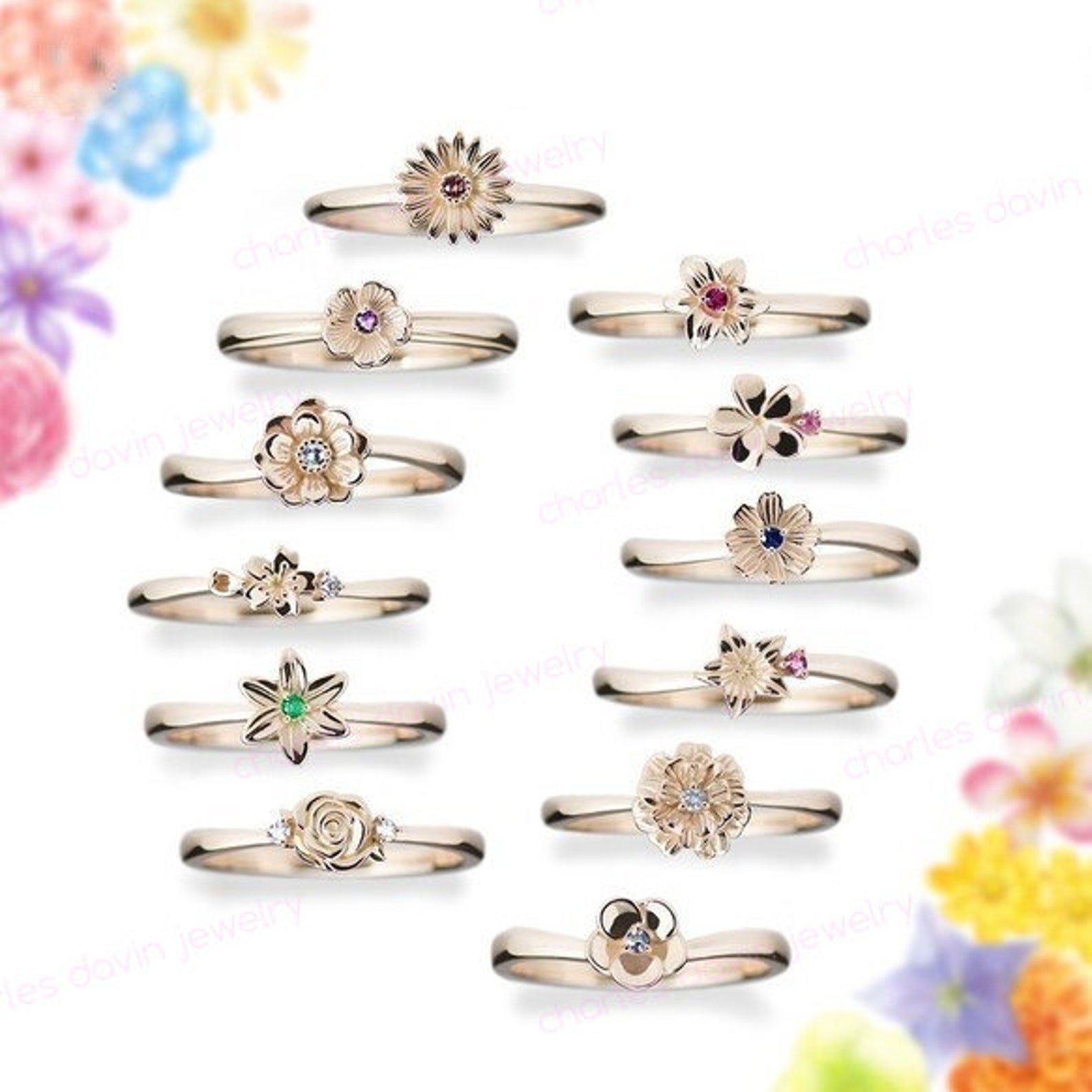 14K Japanese Sakura Ring Cherry Blossom Ring Mum Daughter | Etsy