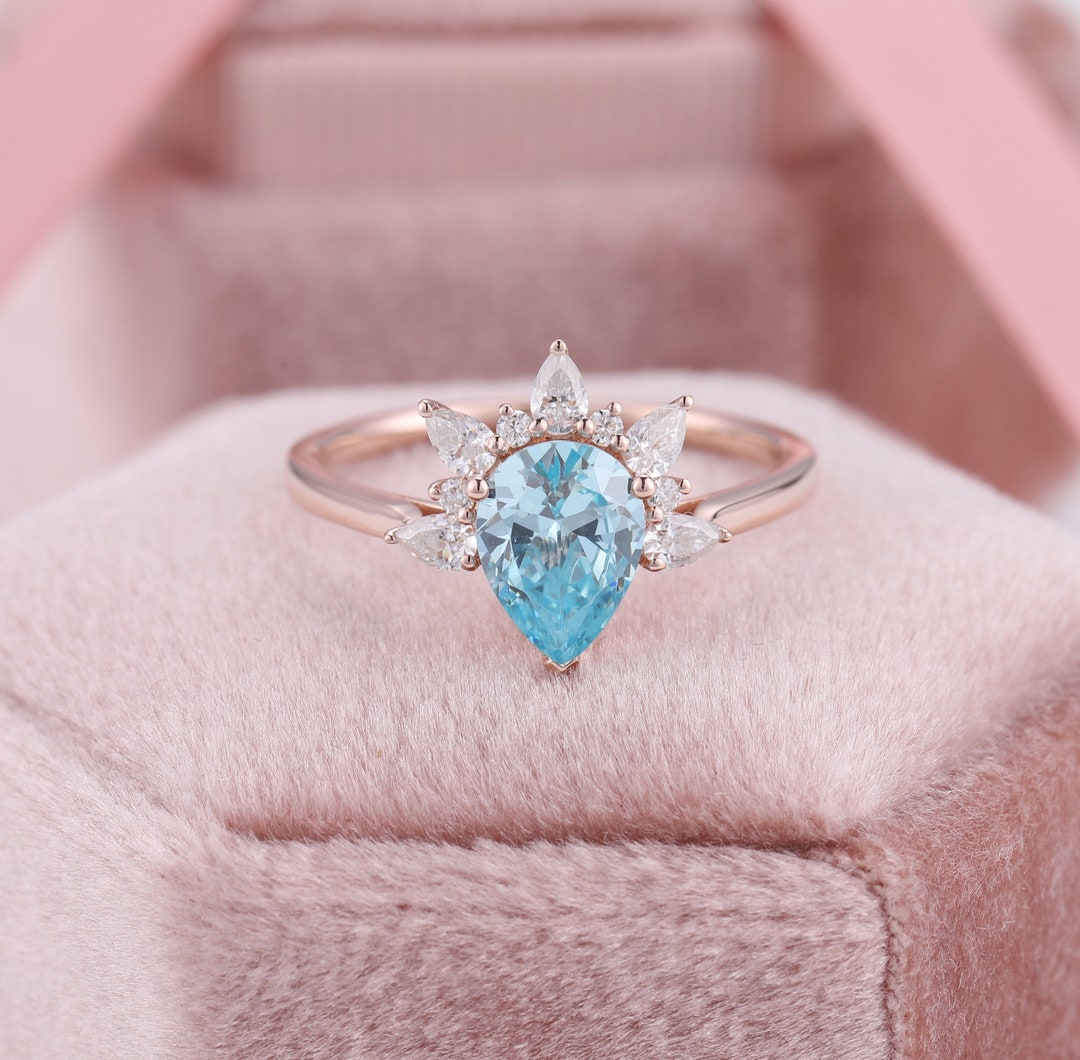 Swiss Blue Topaz Rose Gold Ring, Blue Topaz Cocktail Ring, Topaz Pear ...