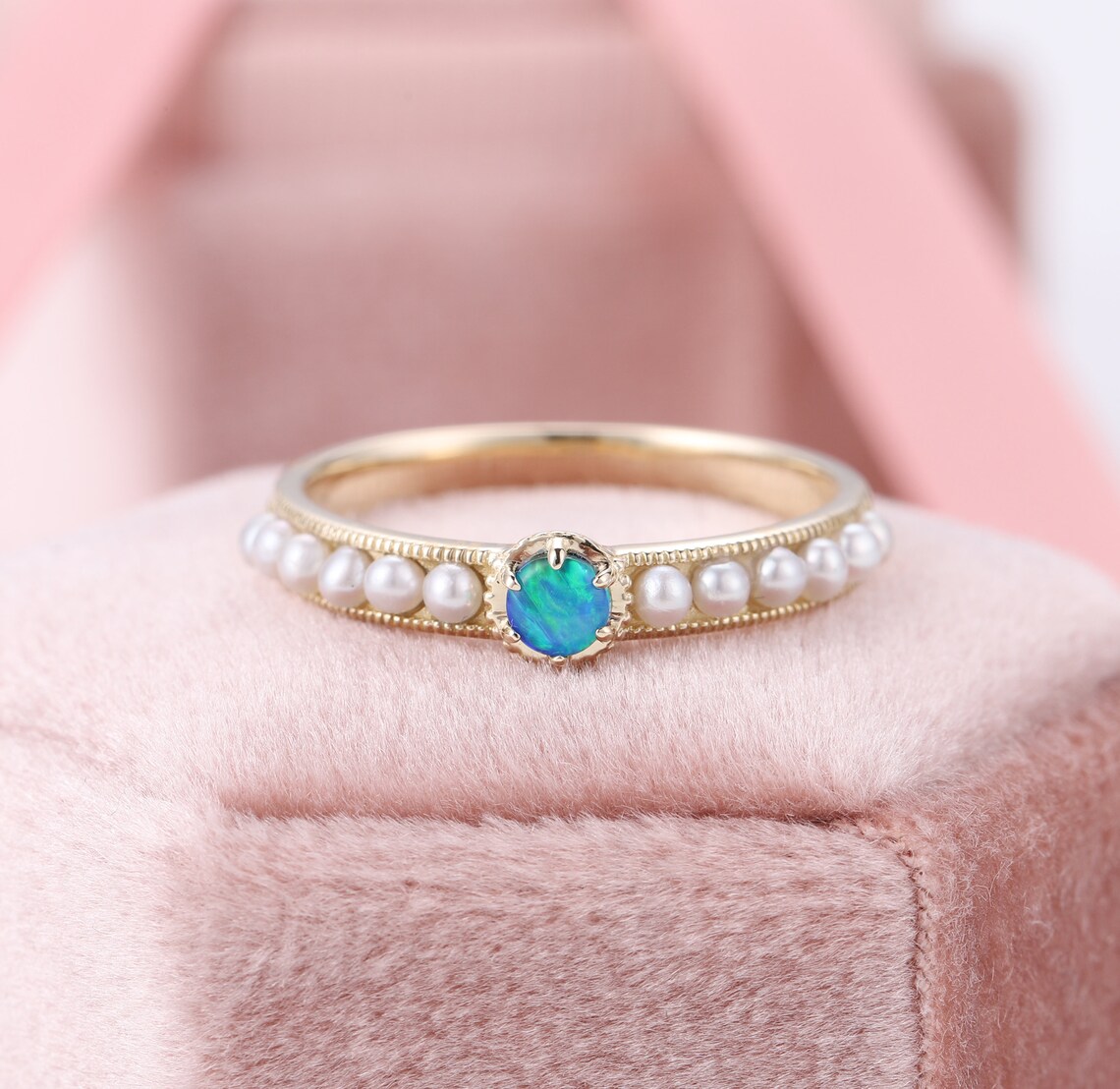 Australian Blue Fire Opal Ring, Vintage Blue Opal Ring With Freshwater ...