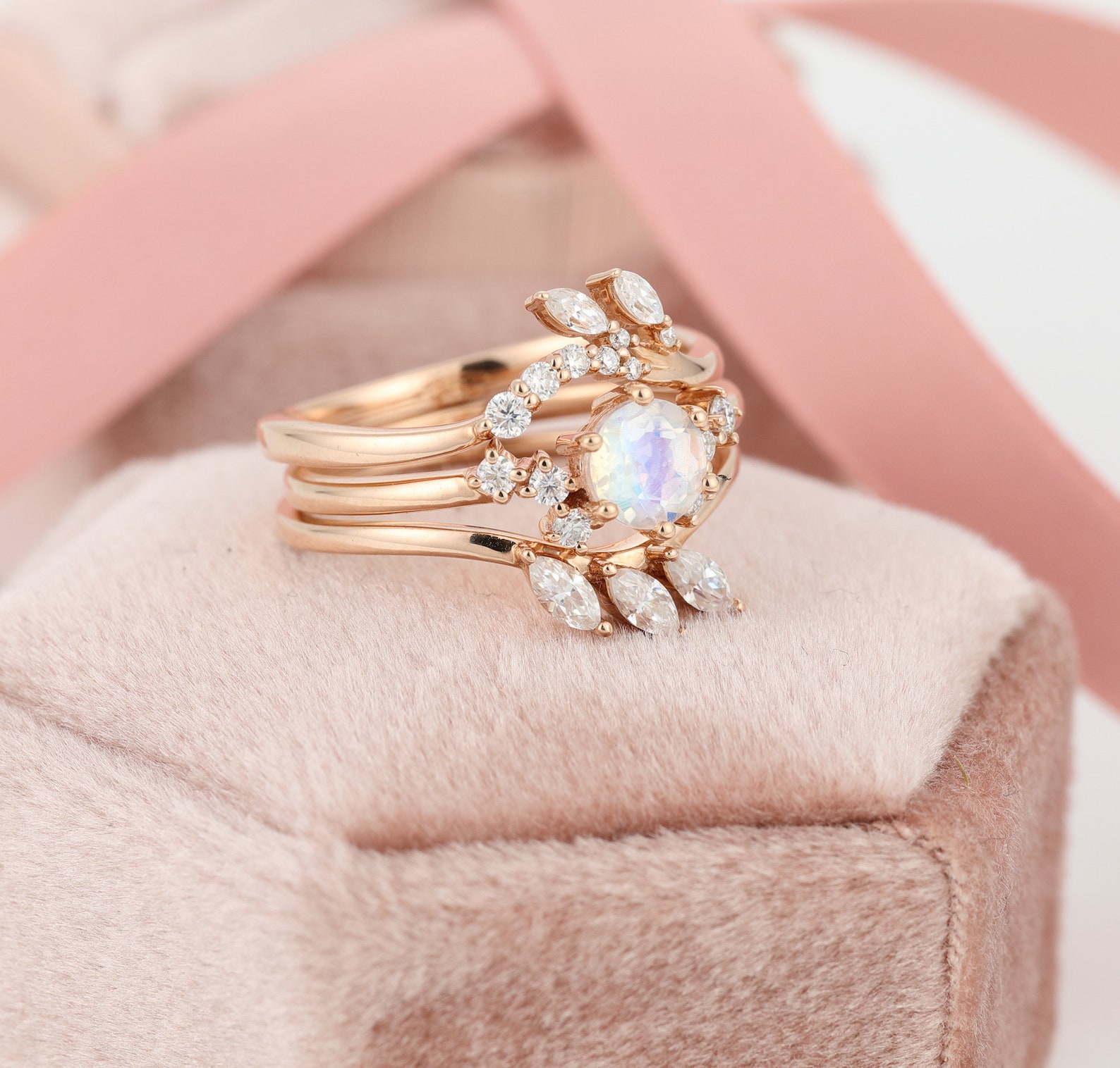 3 Piece Bridal Ring Set, Three Sets Wedding Ring, Moissanite Solitaire ...
