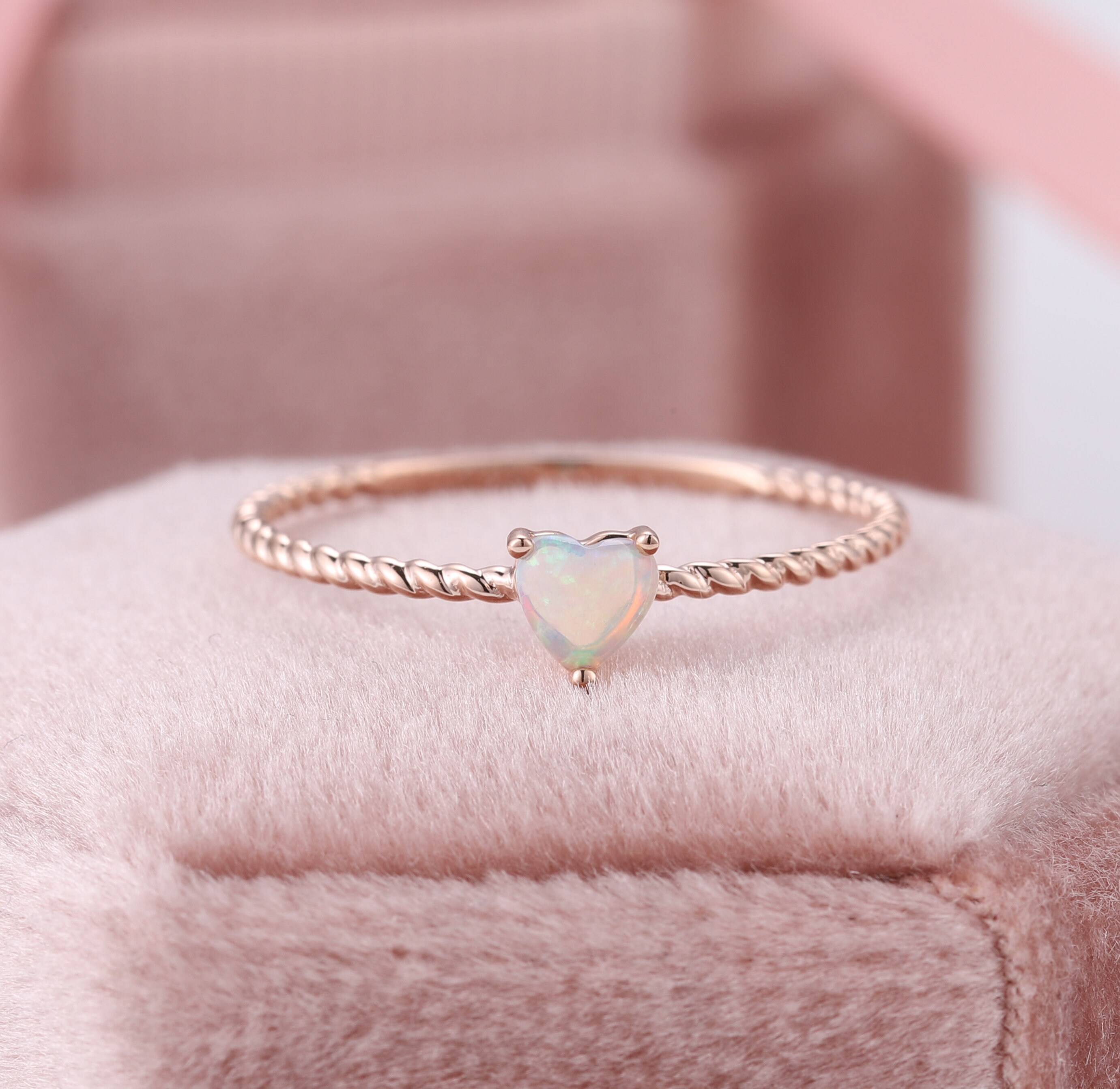 Heart Shaped Opal Ring Natural Ethiopian Opal Twisted Band | Etsy