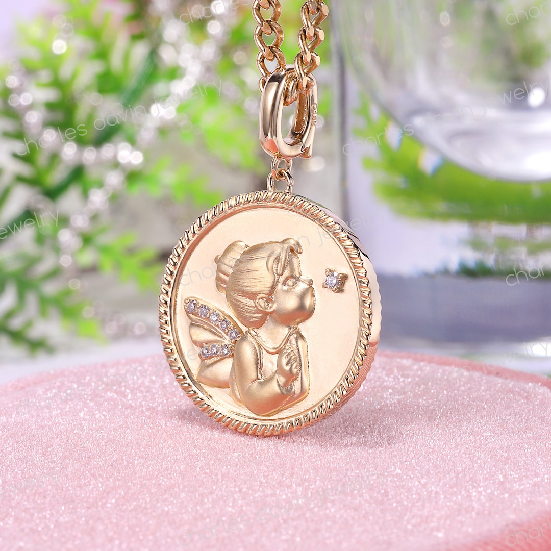 Cupid Guardian Angel Medallion, Cherub Coin Baby Angel Charm Necklace ...