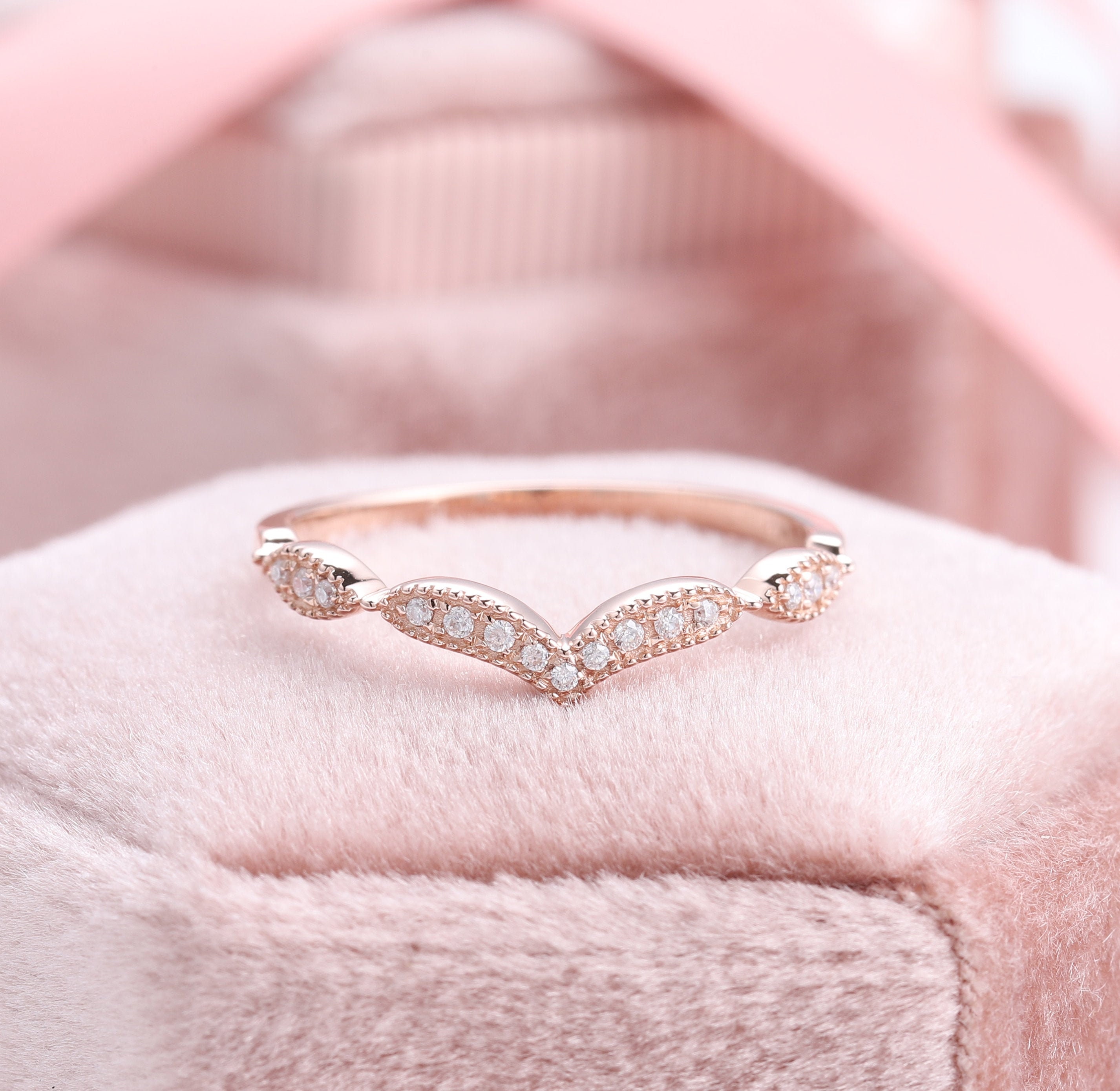 Vintage Heart Curved Wedding Bands, Contoured Eternity Ring, Shaped ...