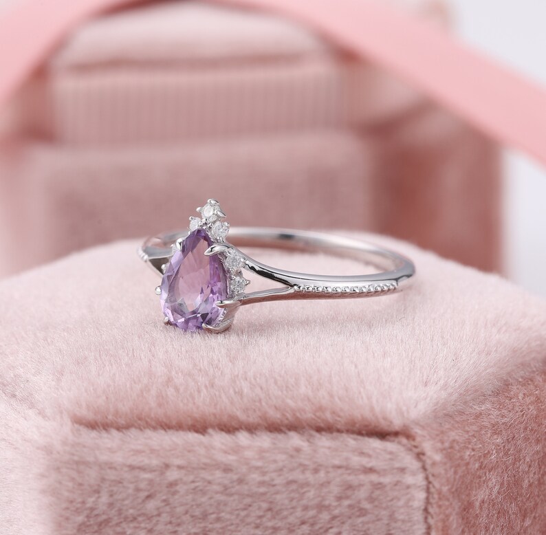 Pear Shaped Amethyst Ring Teardrop Amethyst Ring White Gold - Etsy