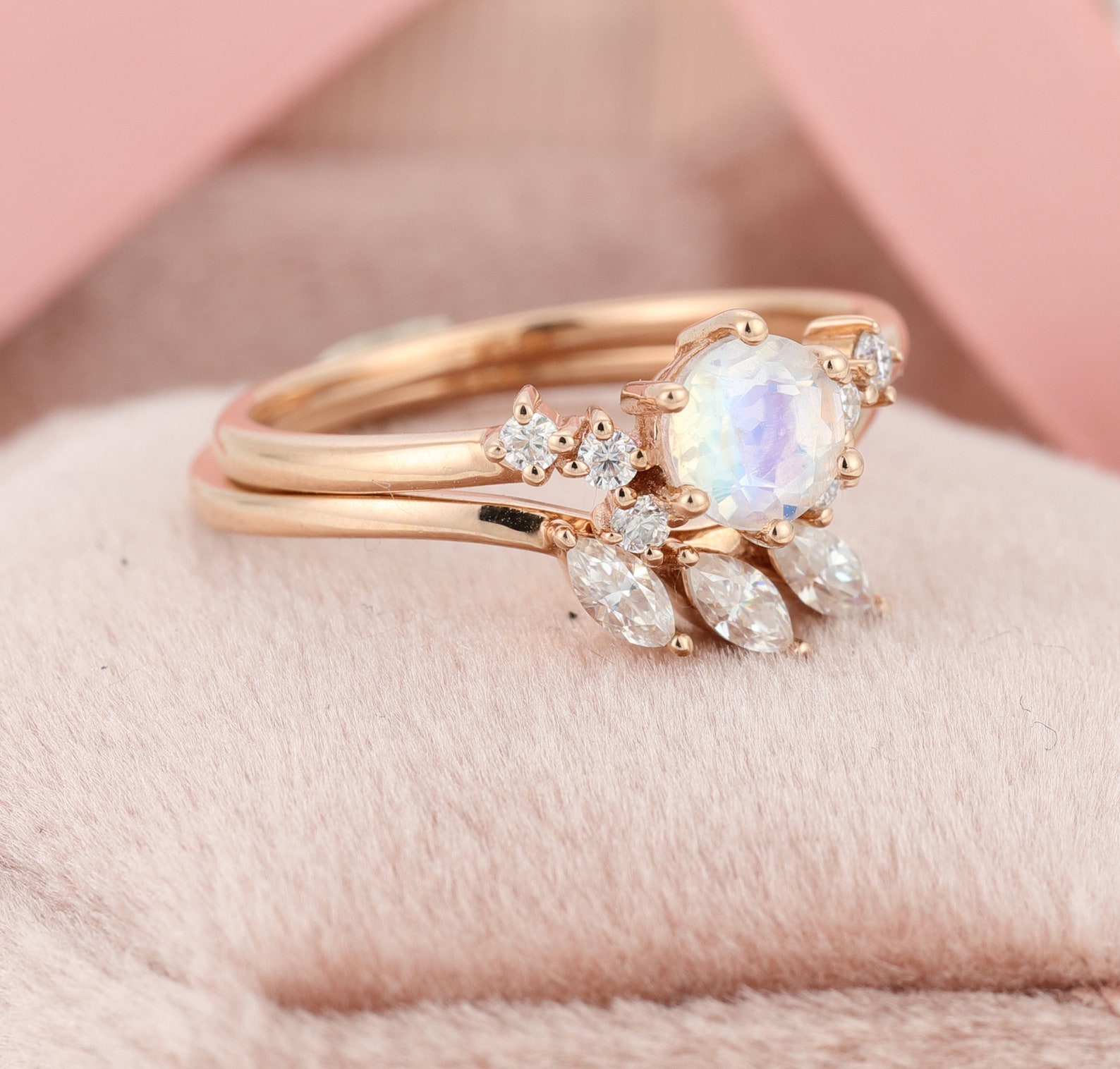 2 Piece Engagement Wedding Ring Set Moissanite Matching - Etsy