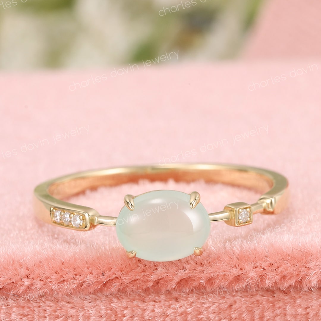 Icy Translucent Jadeite East West Engagement Ring, Oval Cabochon Ice ...