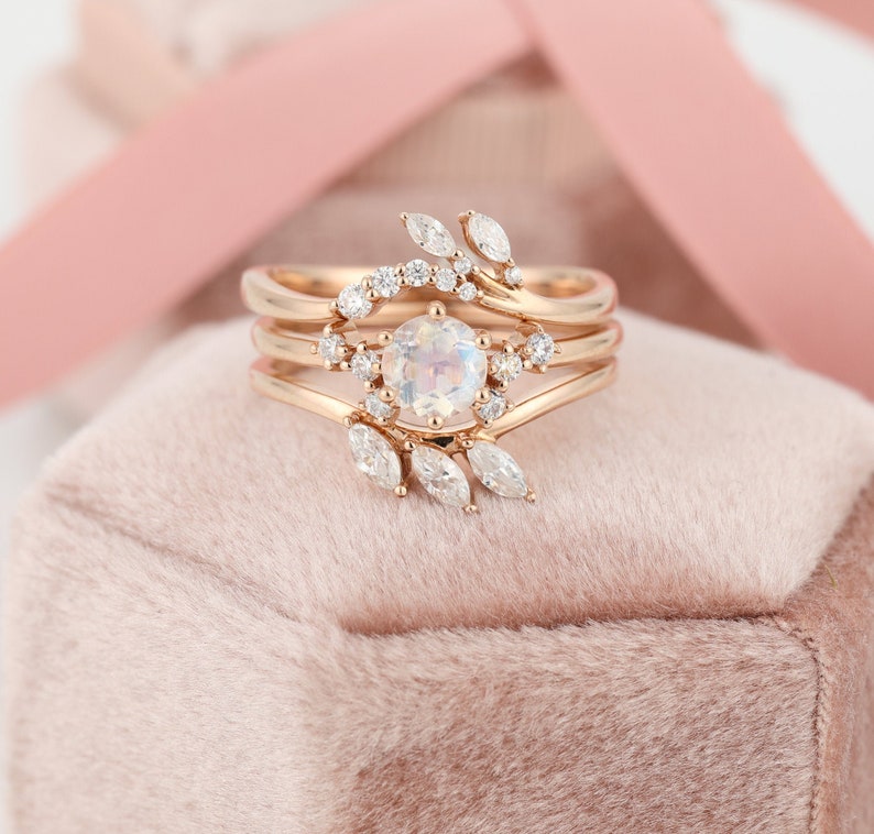 3 Piece Bridal Ring Set Three Sets Wedding Ring Moissanite - Etsy