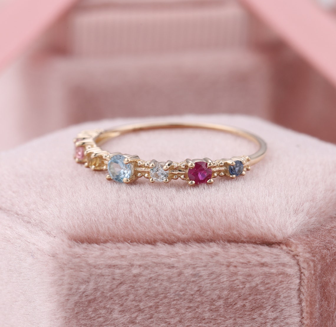 Rainbow Sapphire Band Rainbow Gemstone Ring Rainbow Half - Etsy