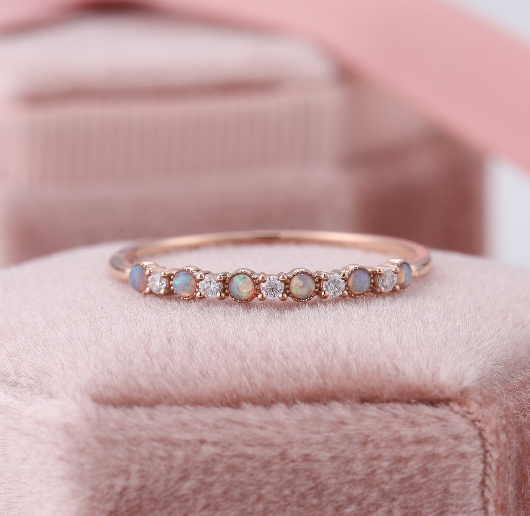 Ethiopian Opal Stacking Ring, Natural Opal Diamond Ring, Australian ...