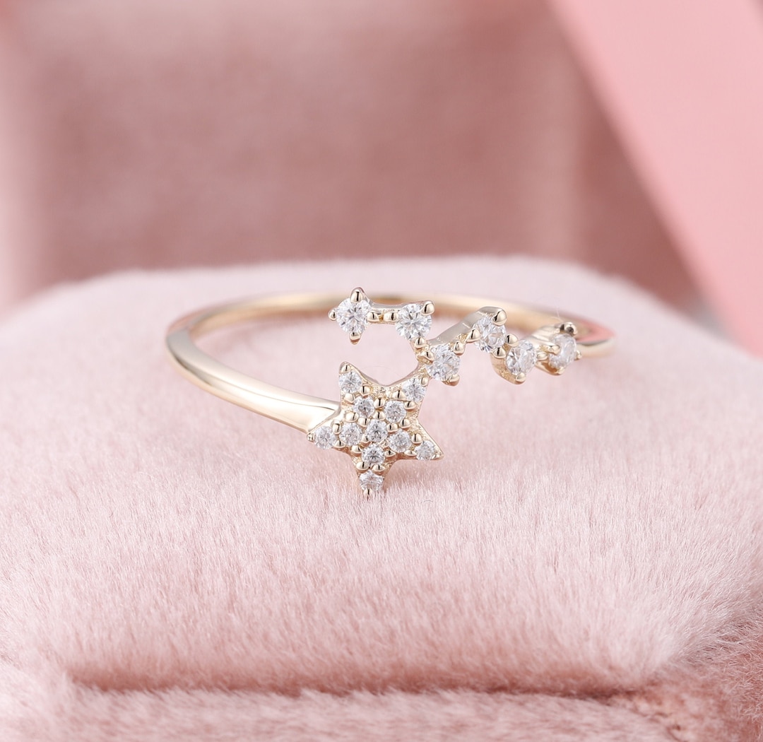 Shooting Stars Ring, Unique Star Ring, Minimalist Diamond Stars Ring ...