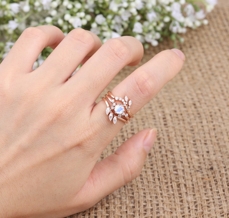3 Piece Bridal Ring Set Three Sets Wedding Ring Moissanite - Etsy