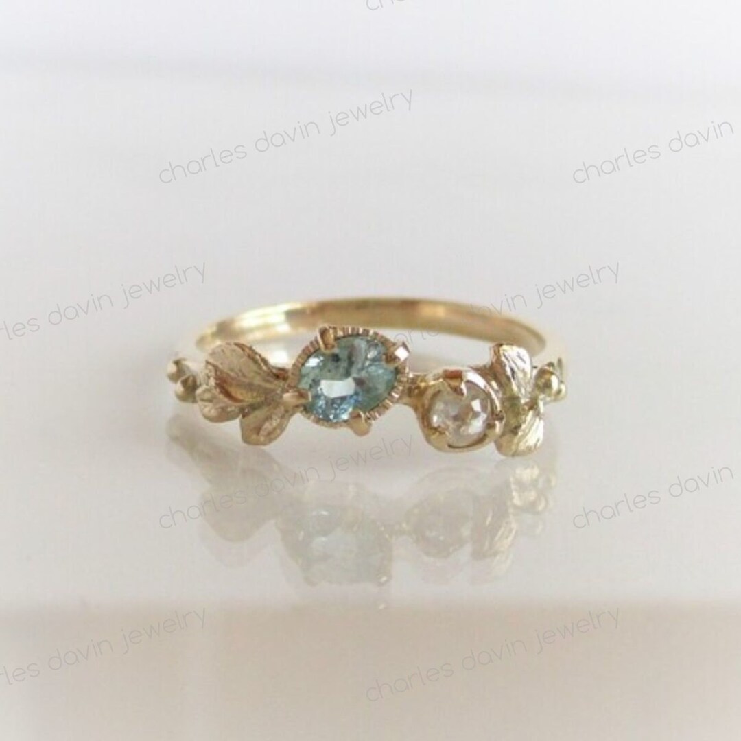 14k Solid Gold Mother Daughter Two Birthstone Rings, Laurel Leaf ...
