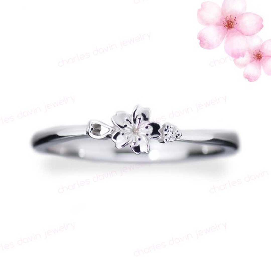 14K Japanese Sakura Ring, Cherry Blossom Ring, Mum Daughter Promise ...
