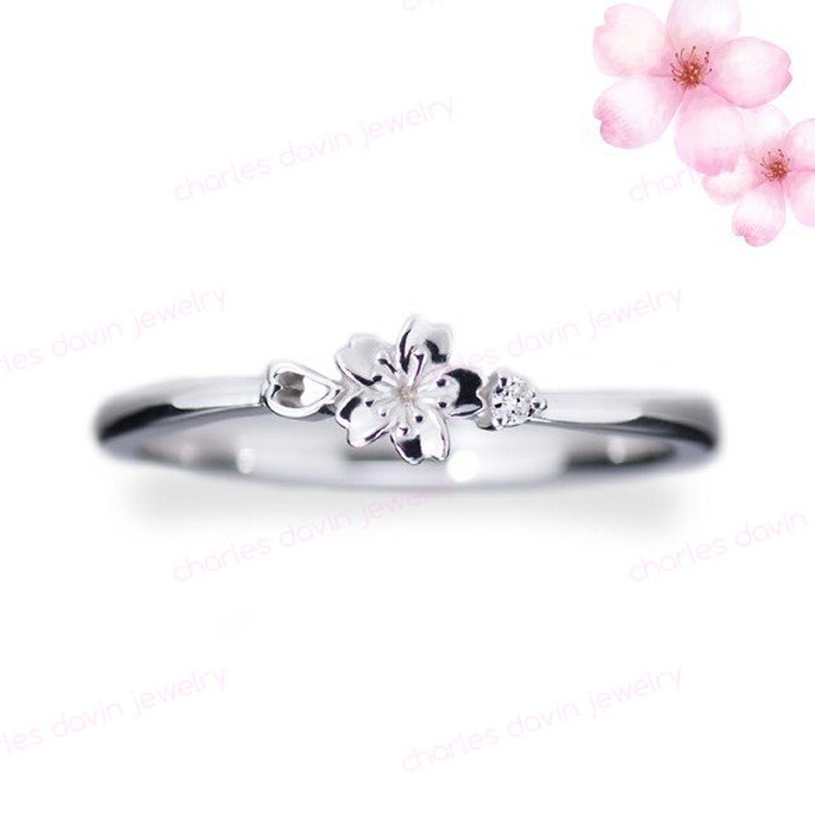14K Japanese Sakura Ring, Cherry Blossom Ring, Mum Daughter Promise ...