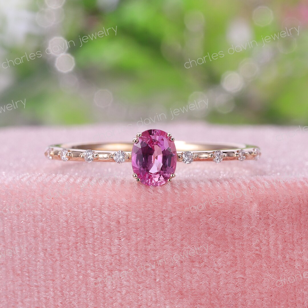 Natural Pink Sapphire Engagement Ring, Rose Sapphire Solitaire Ring ...