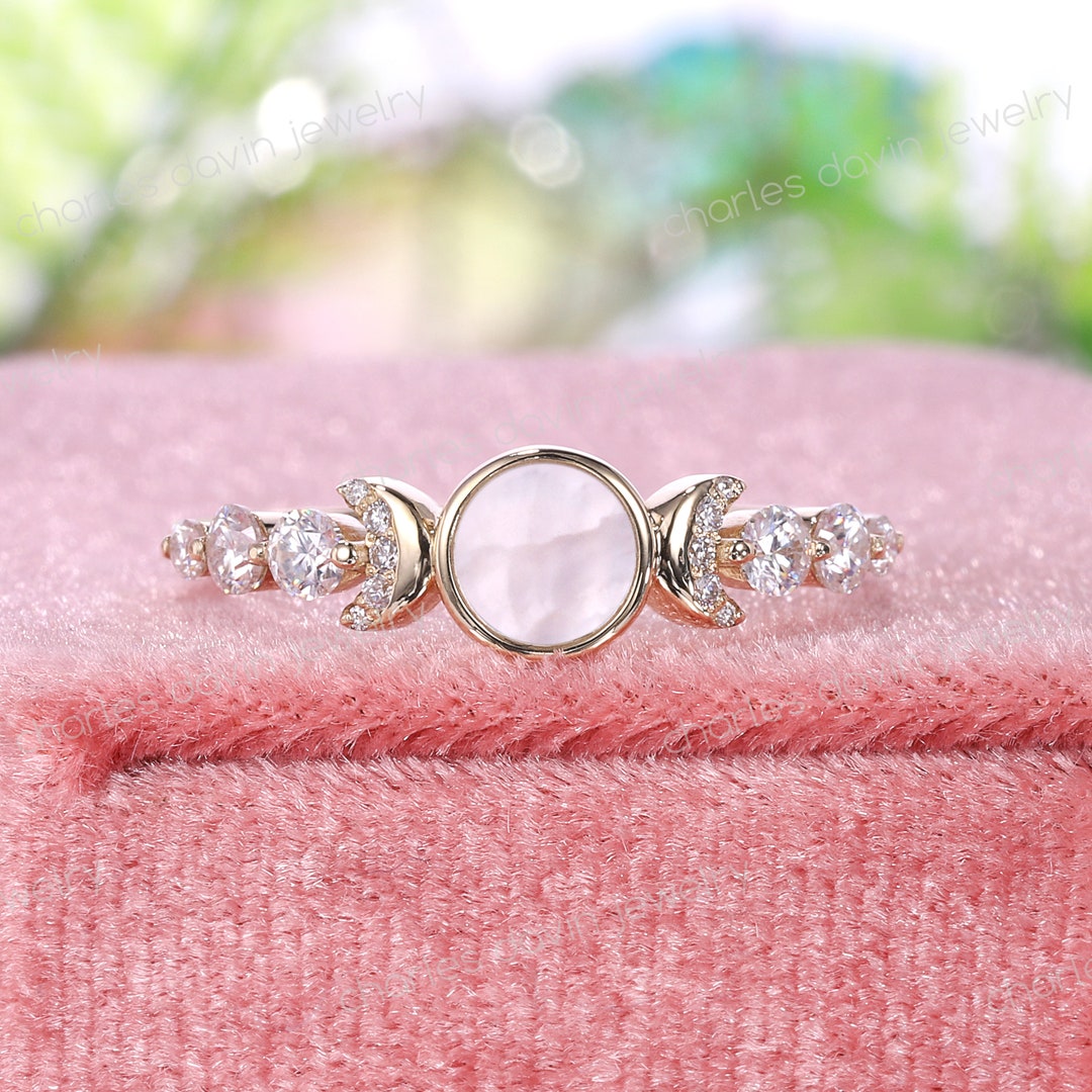 White Mother of Pearl & Diamond Galaxy Ring, Celestial Two Crescent ...