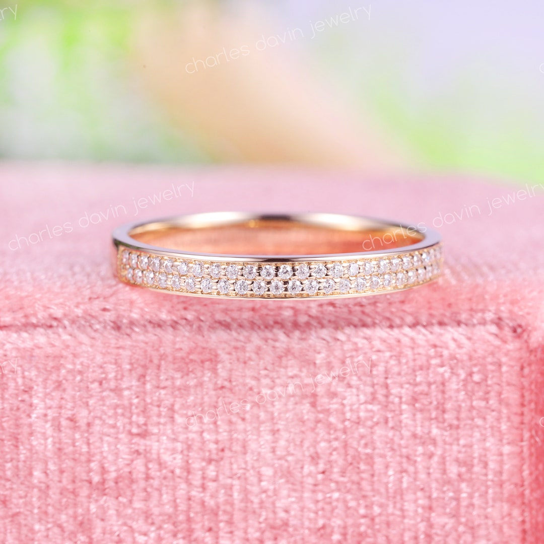 Timeless Pavé Double-row Ring, 2 Row Diamond Half Eternity Band, Multi ...