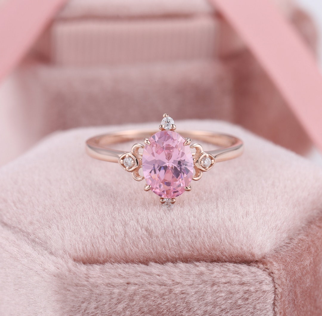 Pink Morganite Engagement Ring, Oval Morganite Rose Gold Ring, Natural ...