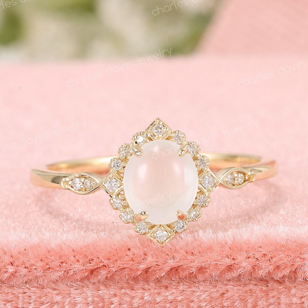 Icy Translucent Jadeite Engagement Ring, Oval Cabochon Ice Jadeite ...