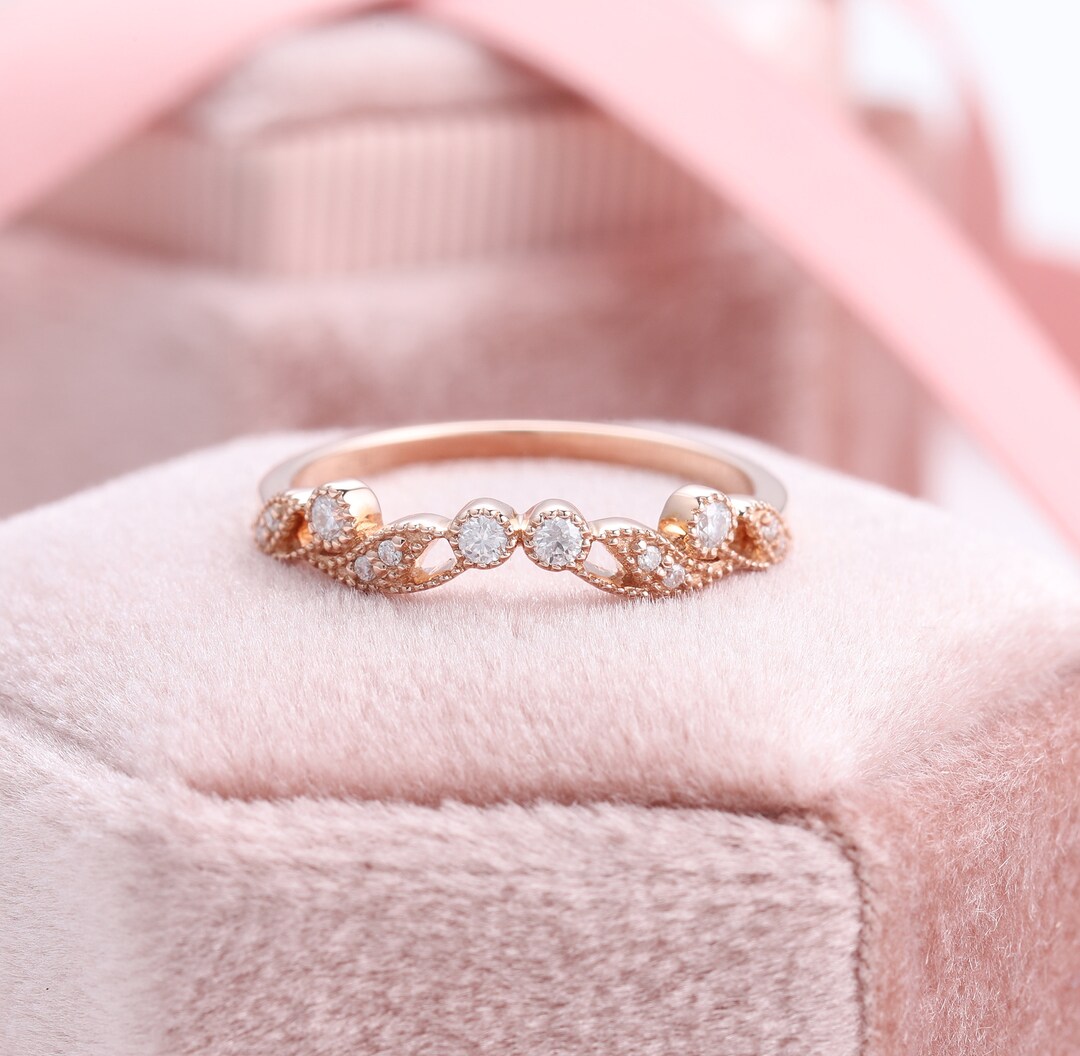 Unique Milgrain Matching Wedding Bands, Curve Stacking Rings, Pretty ...