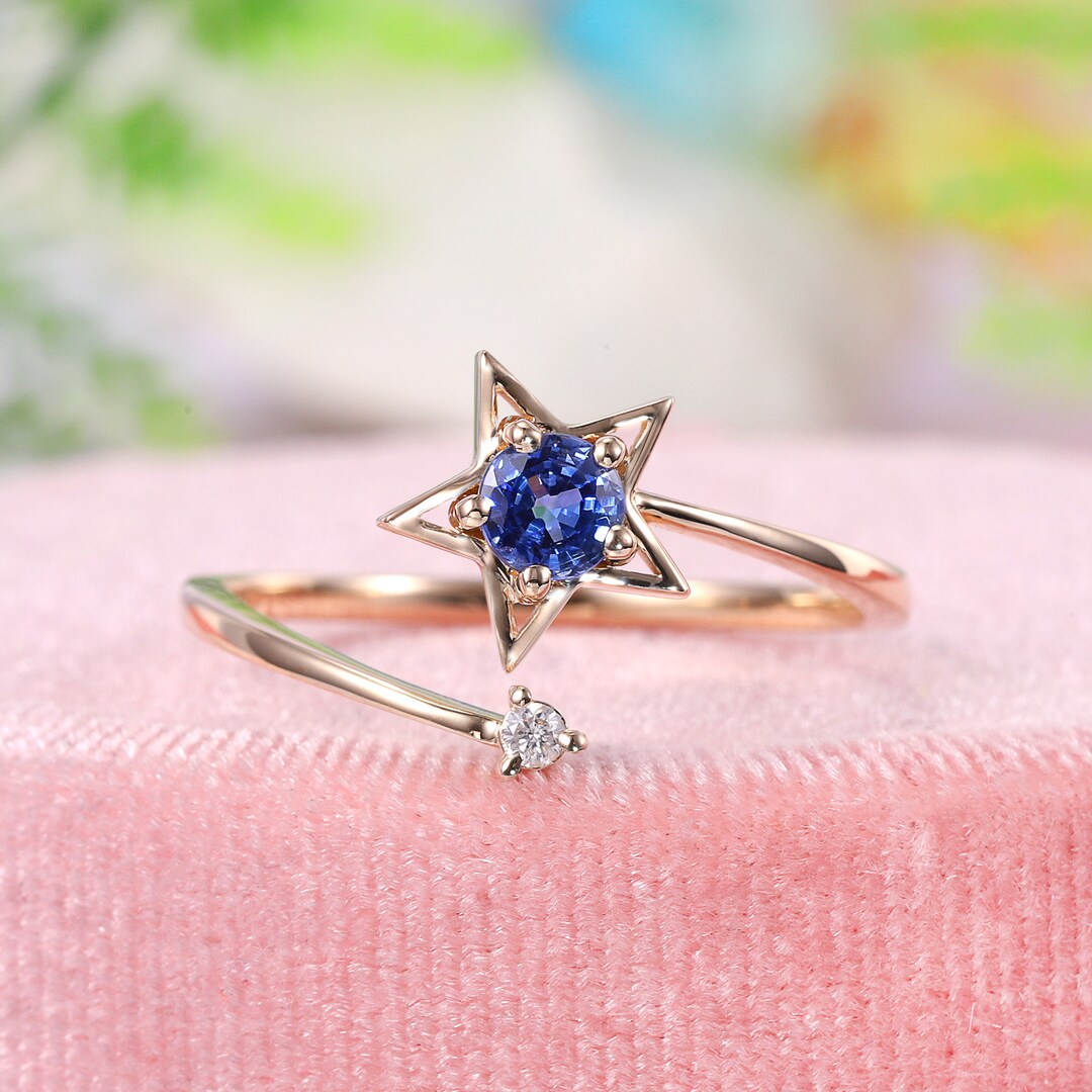 14k Gold Miracle Wishing Star Ring, Sparkle Meteor Diamond Ring ...