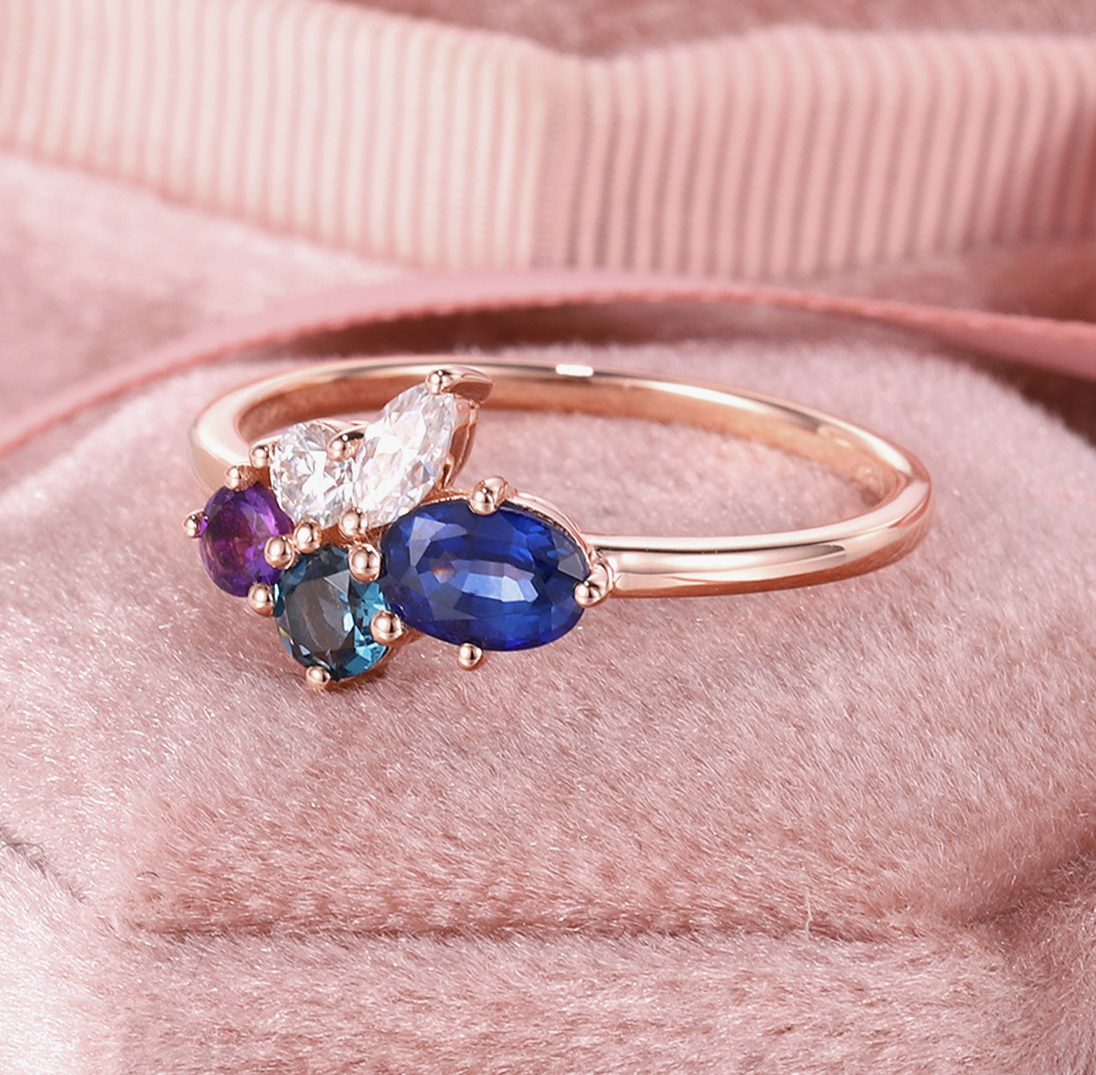 Custom Gemstone Cluster Engagement Ring, Custom Heirloom Ring ...