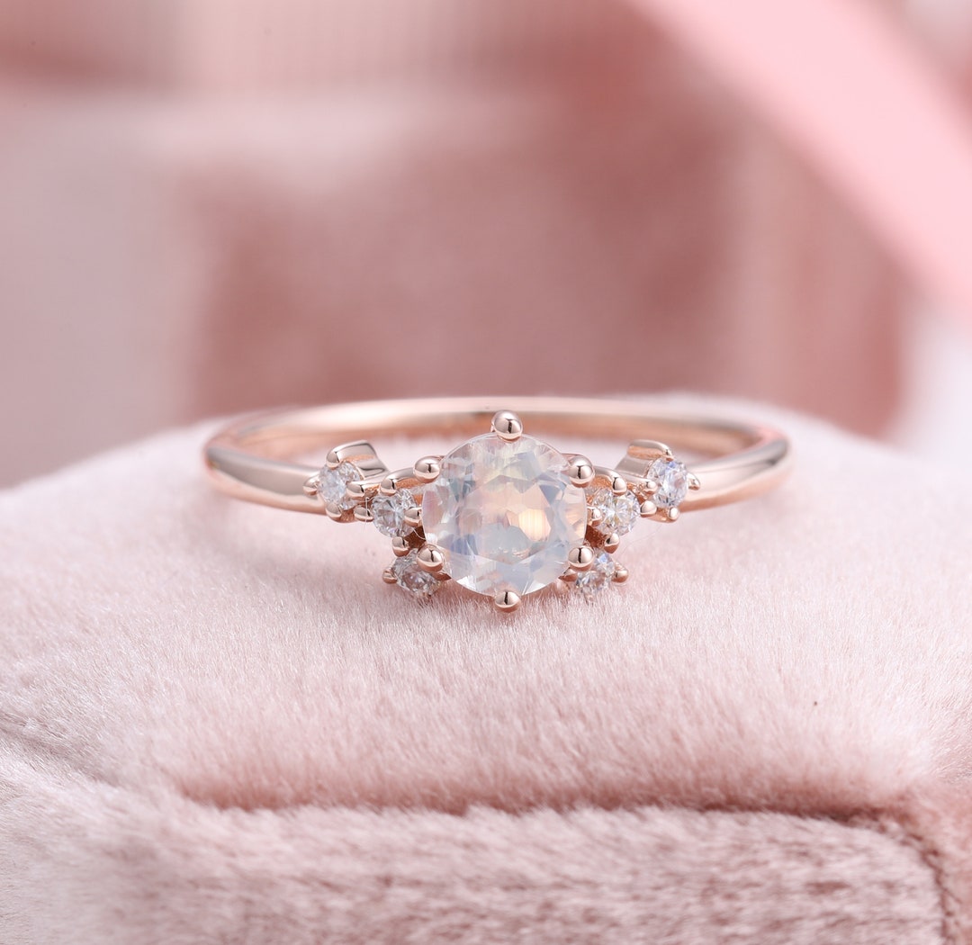 Moonstone Engagement Ring, Rainbow Moonstone Gemstone Ring, Cluster ...