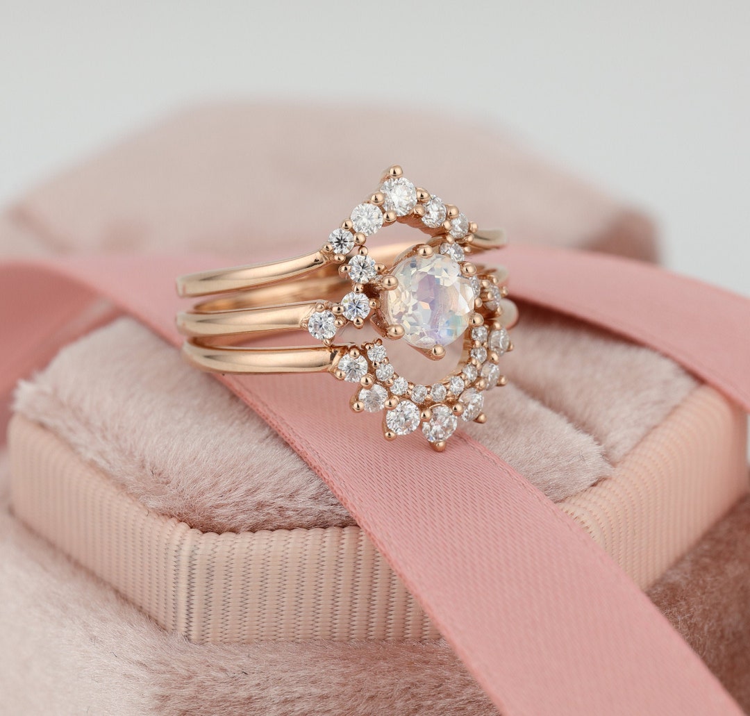 3 Piece Wedding Ring Sets, Bridal Set of 3 Rings, Trio Engagement Rings ...