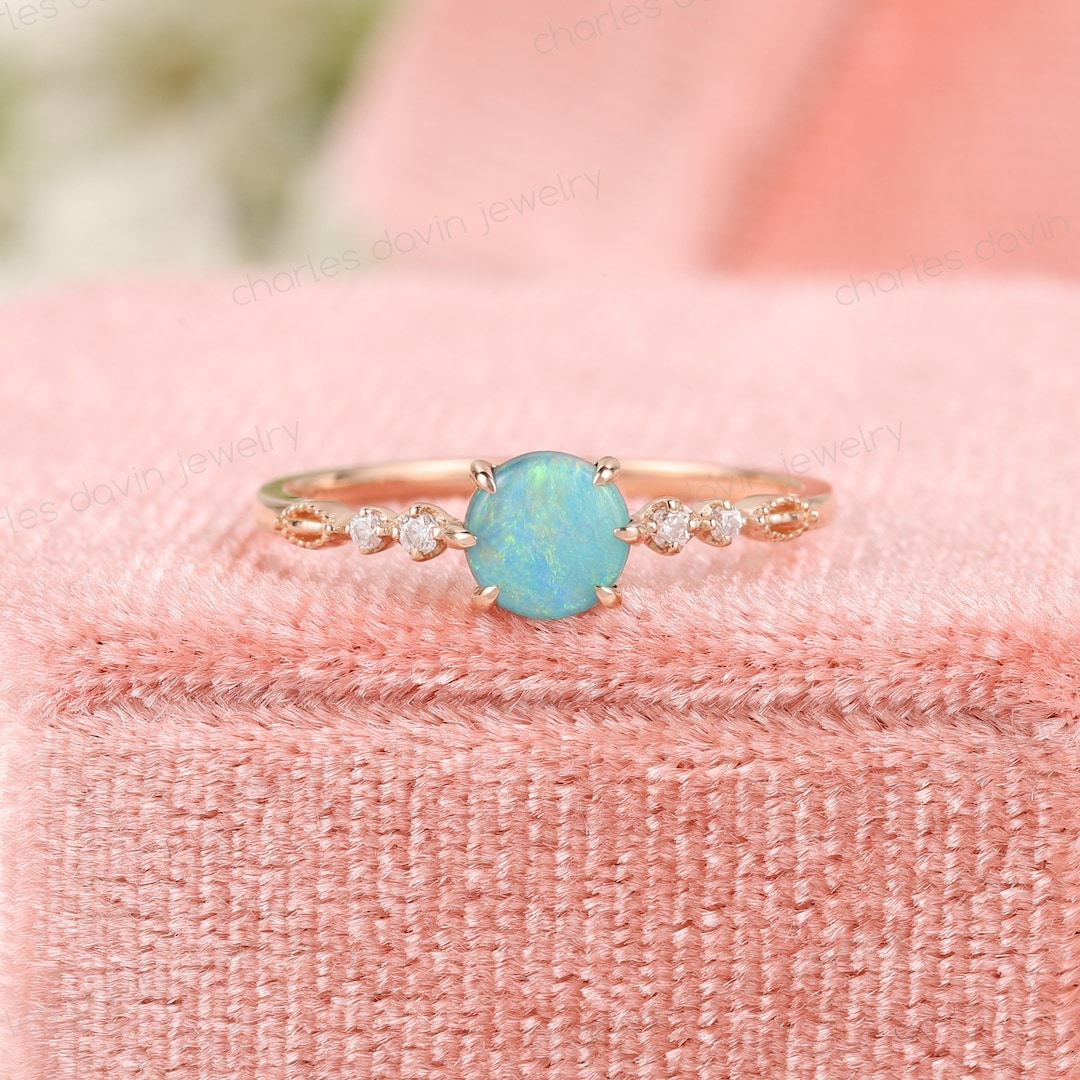 Australian Blue Opal Engagement Ring, Natural Rainbow Opal Ring, Blue ...