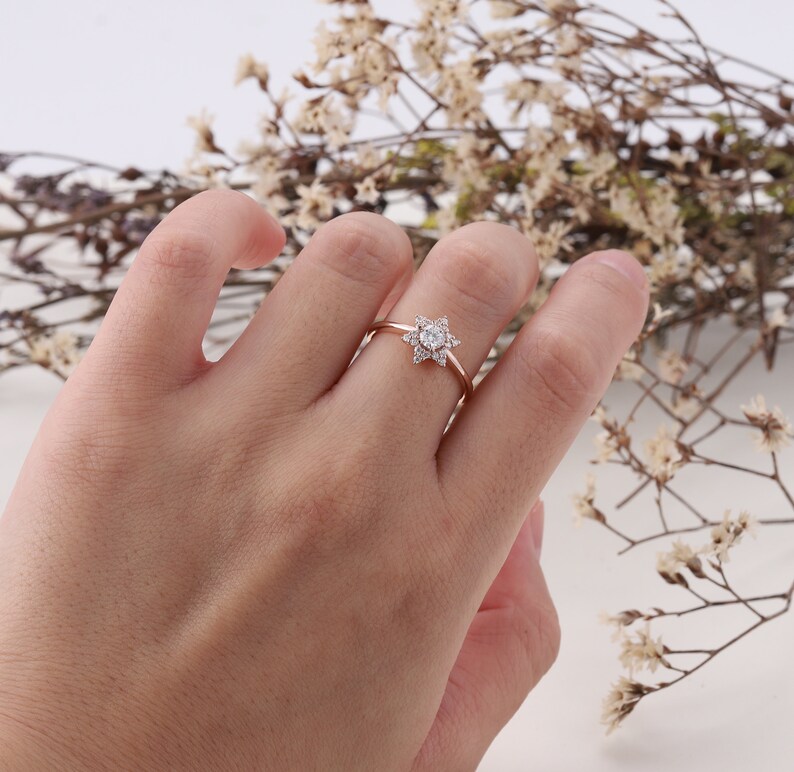 Star Diamond Ring Rose Gold Moissanite Fire Rings Eastern | Etsy